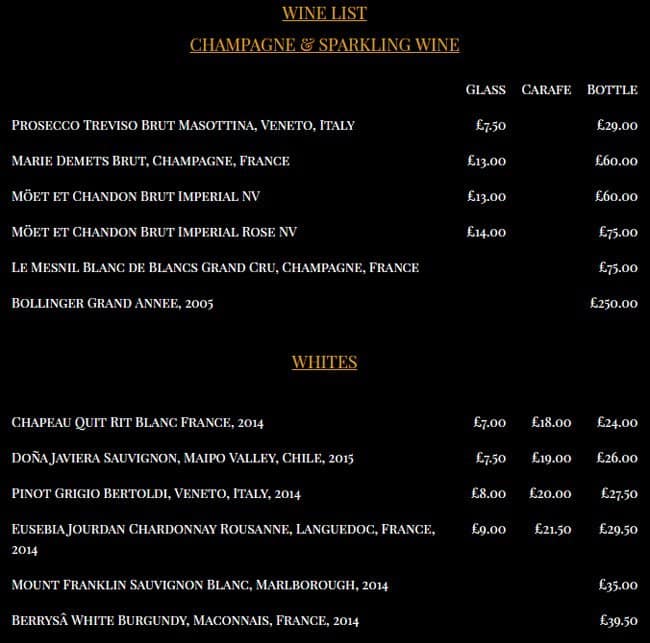 Menu at Rowley's Restaurant, London