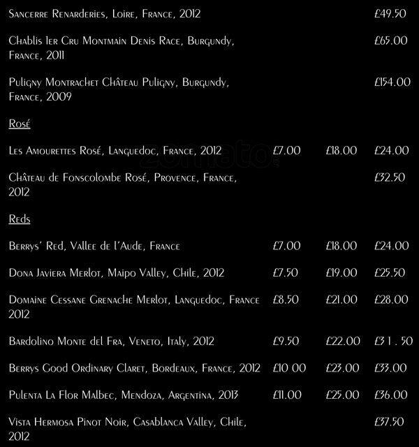 Menu at Rowley's Restaurant, London