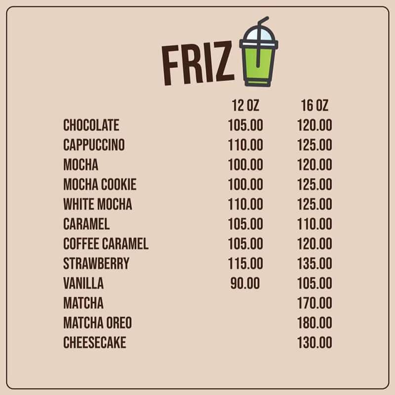 Menu at Cafe Lidia, Marikina, 64 F. Calderon