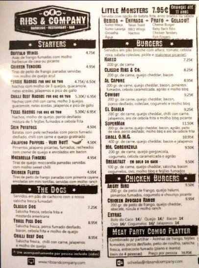 Menu at Ribs & Company pub & bar, Odivelas, R. Pulido Valente n5 Loja3