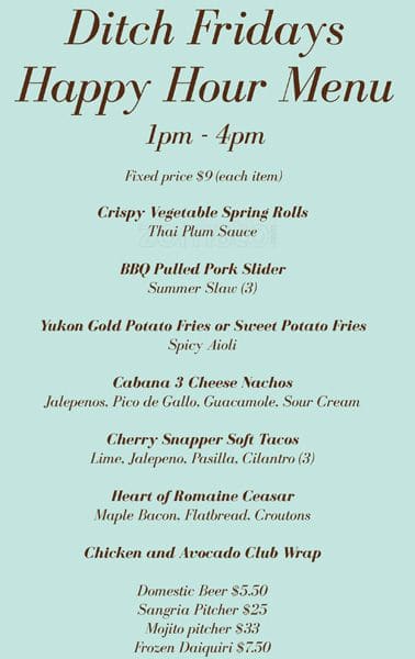 Carta de Cabana Pool Bar, Toronto