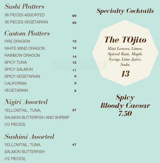 Menu au Cabana Pool Bar, Toronto