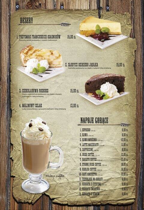 Menu at Sioux steakhouse, Kraków
