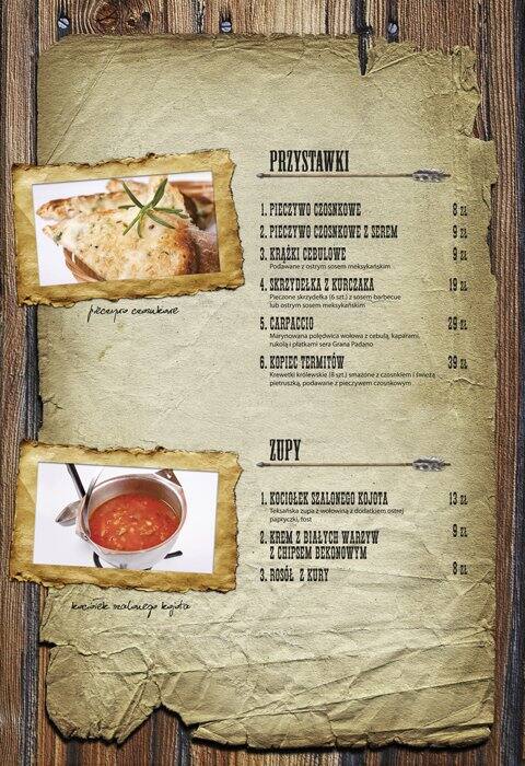Menu at Sioux steakhouse, Kraków