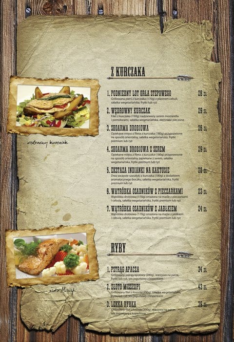 Menu at Sioux steakhouse, Kraków