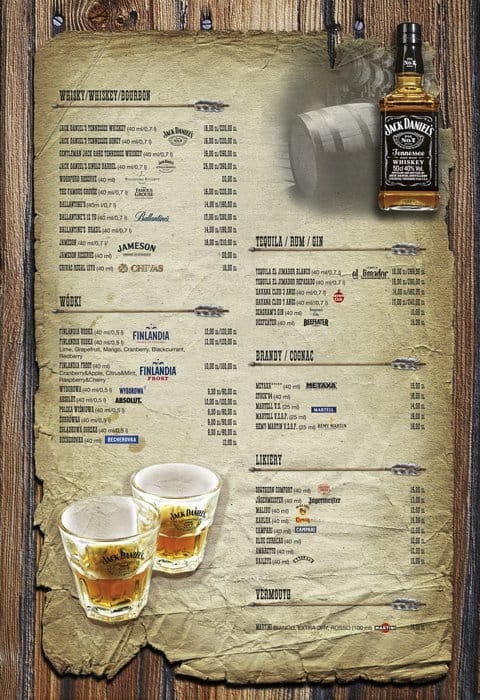 Menu at Sioux steakhouse, Kraków