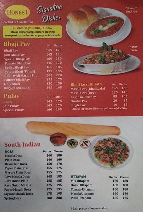 Menu at Honest Restaurant, Ahmedabad, Shop No. 45