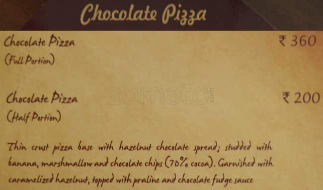 Menu at Choko La, Chandigarh