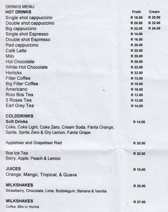 Speisekarte von Cafe XLNT, Clarens