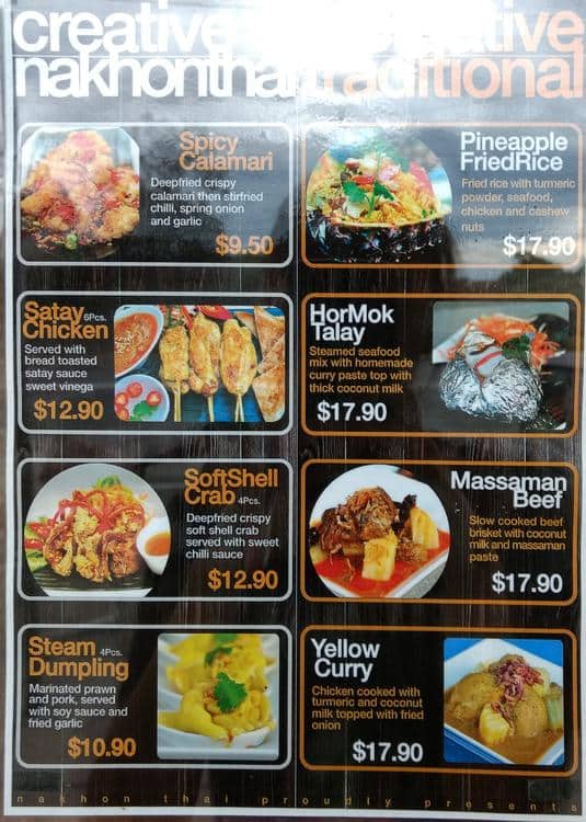 Menu at Nakhon Thai Restaurant, Chelsea Heights