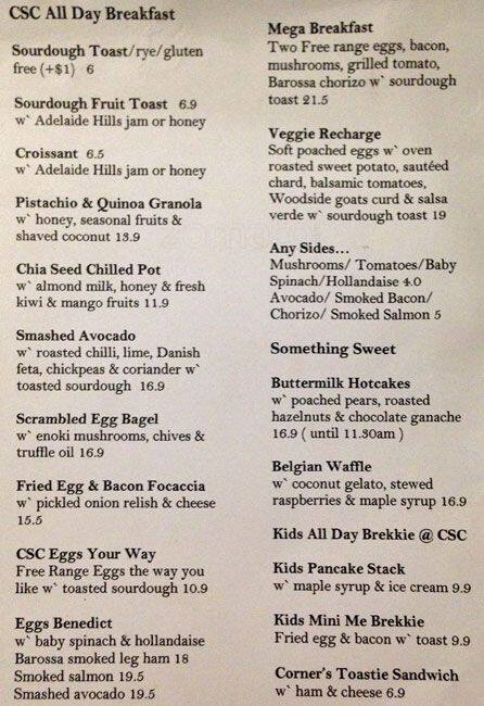 Corner Store Cafe Menu, Menu for Corner Store Cafe, Burnside, Adelaide ...