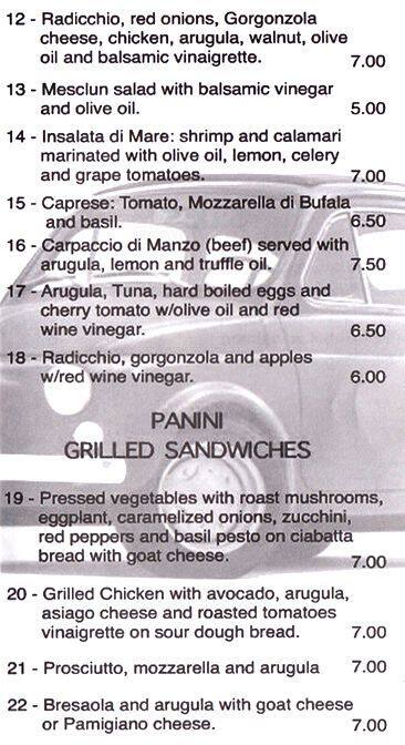 Menu at Fiat Café restaurant, New York City, 203 Mott St