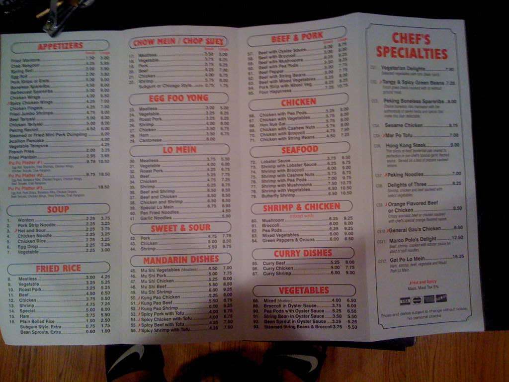 Menu at Dragon Chef restaurant, Boston, Washington St