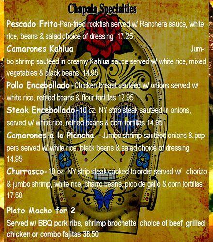 Menu at Chapala Restaurant, Burtonsville