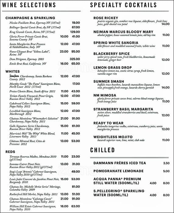 Menu at The Zodiac restaurant, Dallas, Main St Level Six