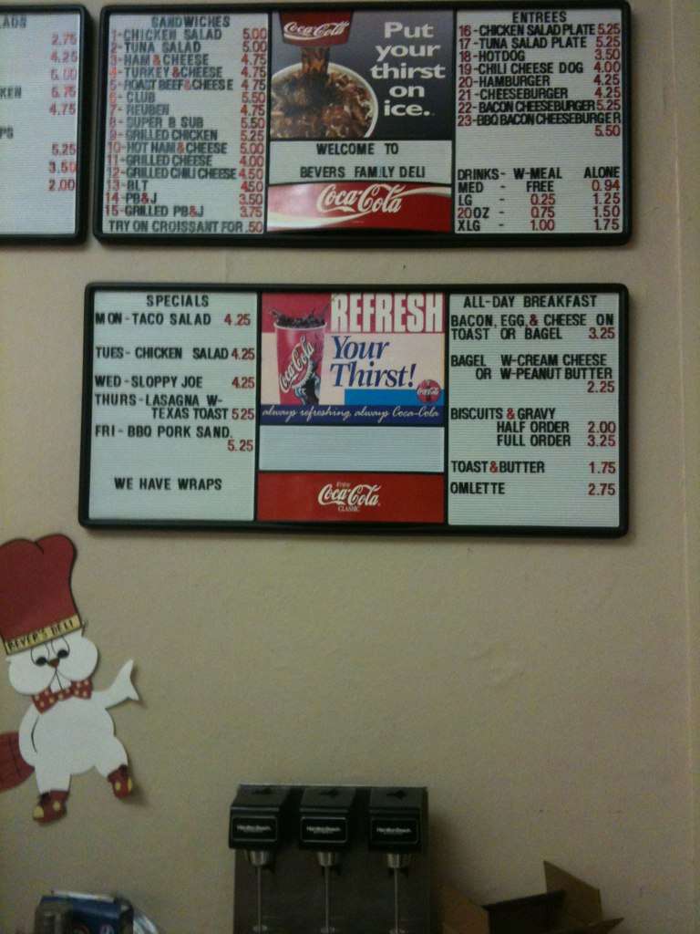 Menu at Bevers Family Deli, Seymour