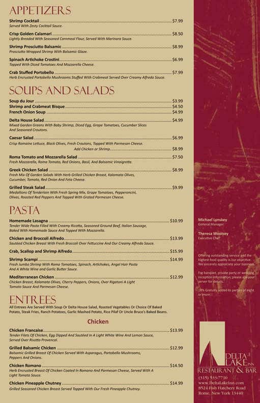 Menu at Delta Lake Inn restaurant, Rome