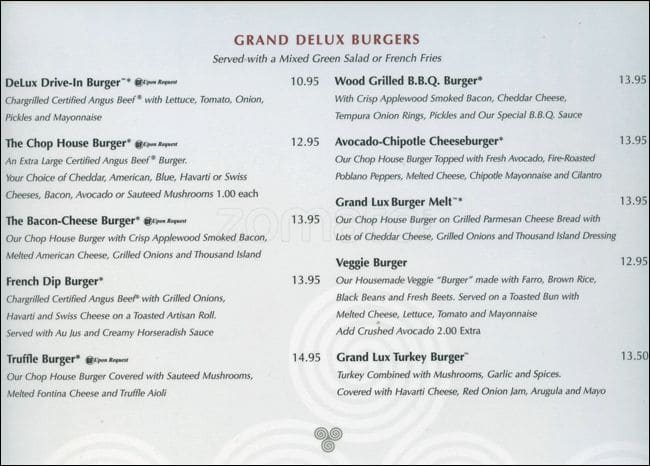 Menu at Grand Lux Cafe, King of Prussia