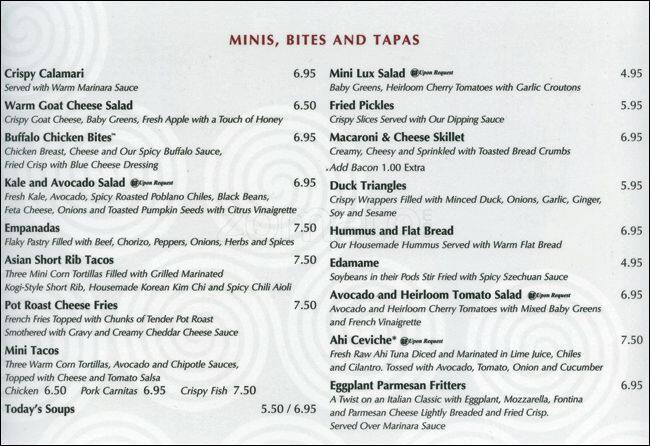 Menu at Grand Lux Cafe, King of Prussia