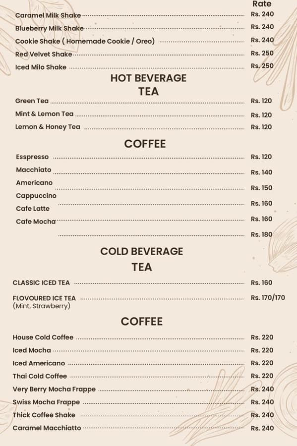 Menu of Cafe CakeBee, Alwarpet, Chennai