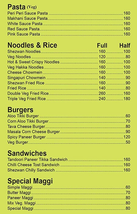 Menu of The Golden Crunch Cafe, Vivek Vihar, New Delhi