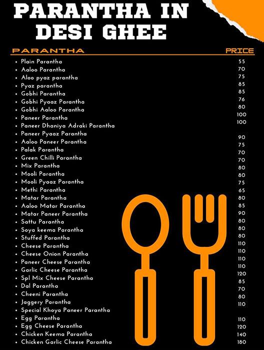Menu of Parantha In Desi Ghee, Laxmi Nagar, New Delhi