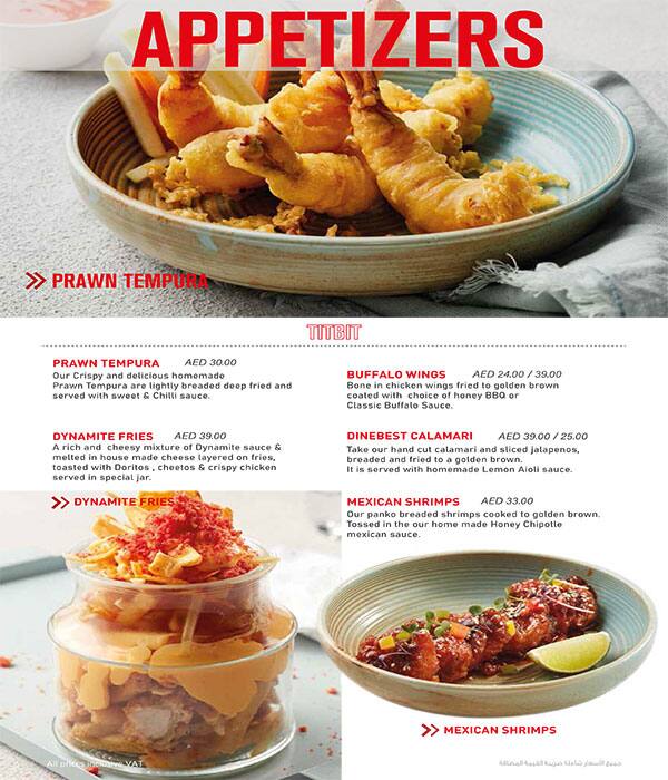Menu at Applebees restaurant, Dubai, Marrakech St