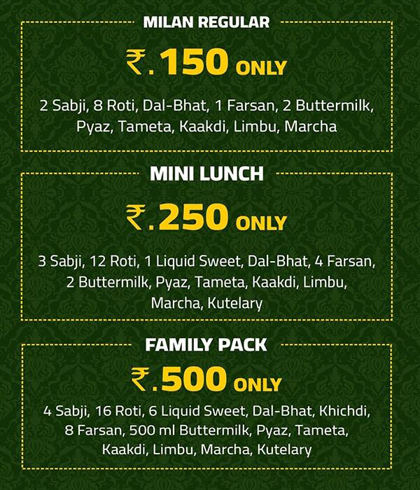 Menu of Milan Restaurant, Thaltej, Ahmedabad