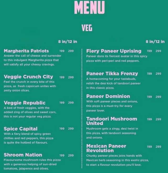 Menu of The Pizza People, Saket, New Delhi