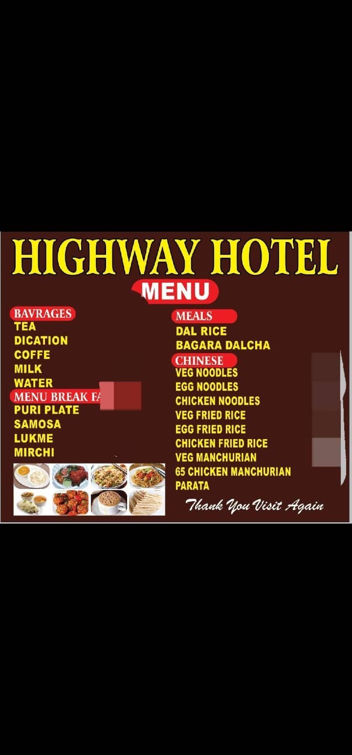 Menu of Highway Hotel, Chandrayanagutta, Hyderabad