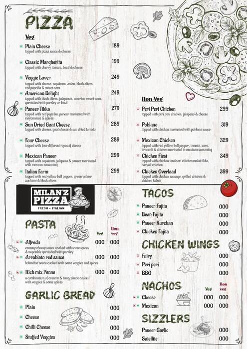 Menu of Milan'z Pizza, Vasundhara, Ghaziabad