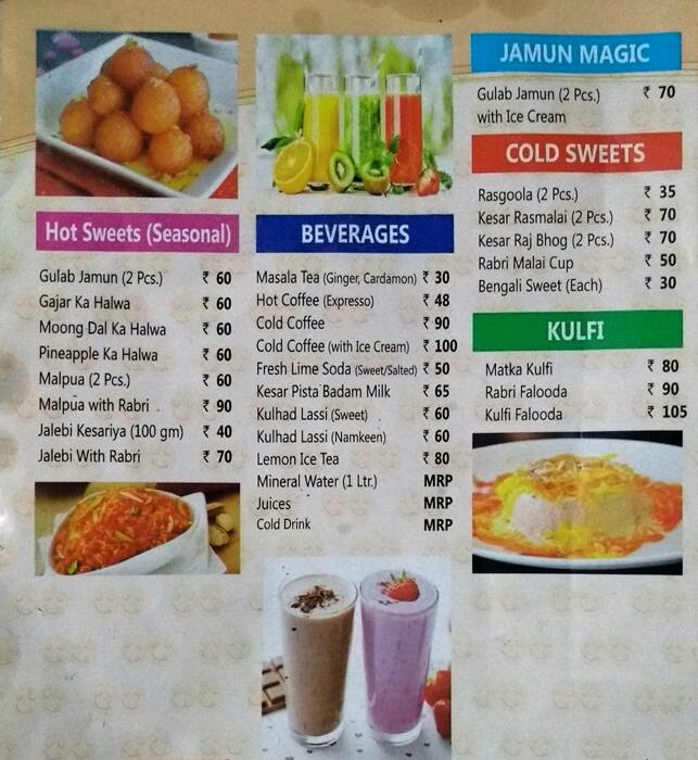 Menu at Moolchand's, New Delhi, Building No