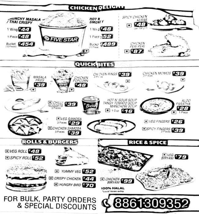 Five Star Chicken menu, Menu restauracji Five Star Chicken ...
