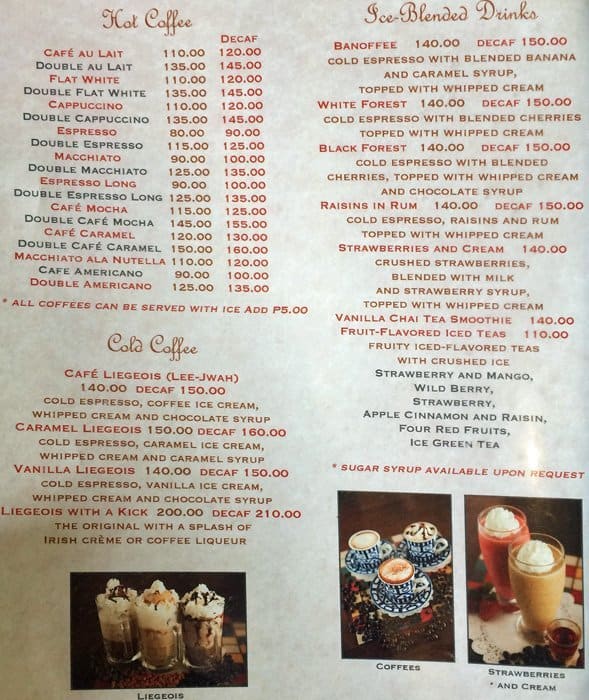Menu at Cafe Breton, Pasay, J. W. Diokno Boulevard