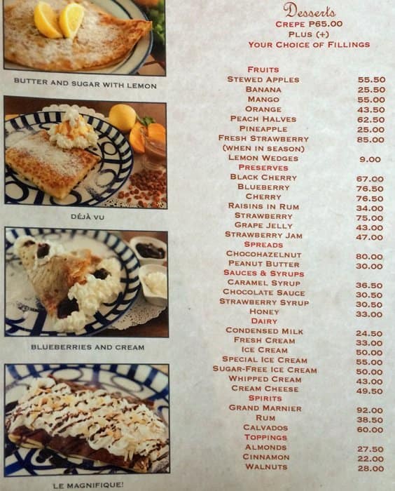Menu at Cafe Breton, Pasay, J. W. Diokno Boulevard