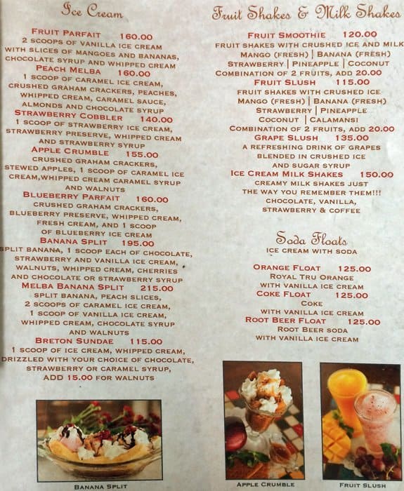 Menu at Cafe Breton, Pasay, J. W. Diokno Boulevard