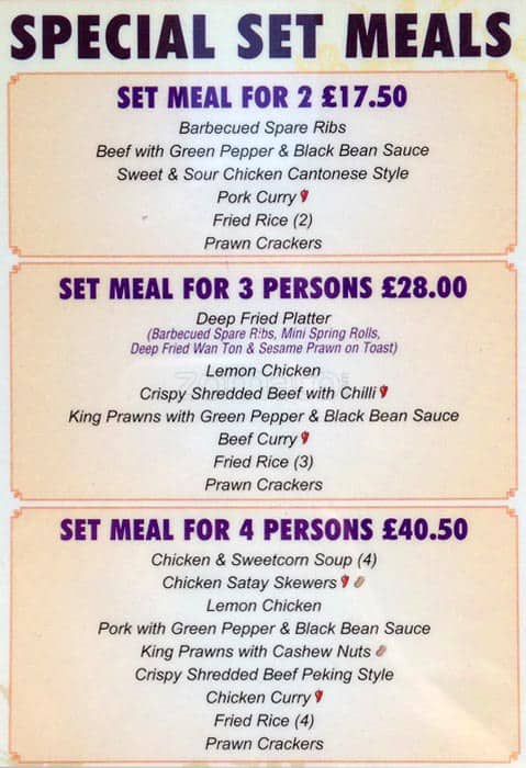 Menu at Hing Tai fast food, Edinburgh