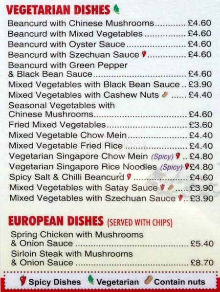 Menu at Hing Tai fast food, Edinburgh