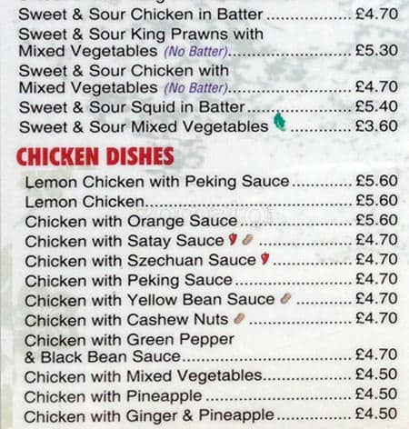 Menu at Hing Tai fast food, Edinburgh