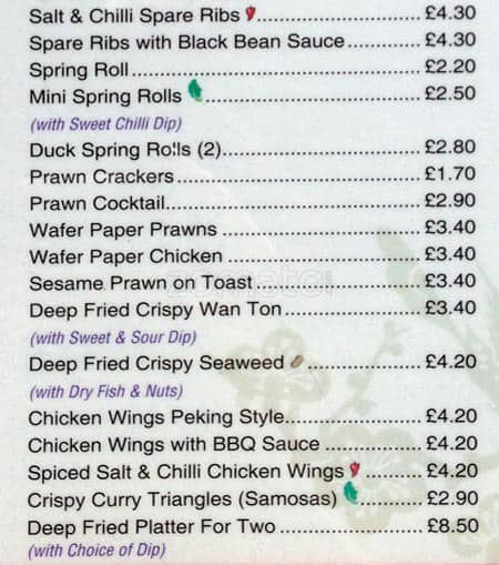 Menu at Hing Tai fast food, Edinburgh