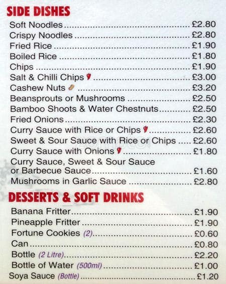 Menu at Hing Tai fast food, Edinburgh