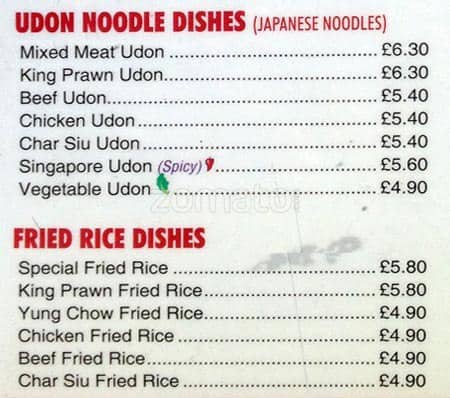 Menu at Hing Tai fast food, Edinburgh