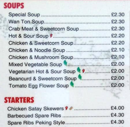 Menu at Hing Tai fast food, Edinburgh