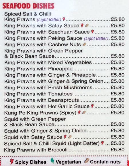 Menu at Hing Tai fast food, Edinburgh