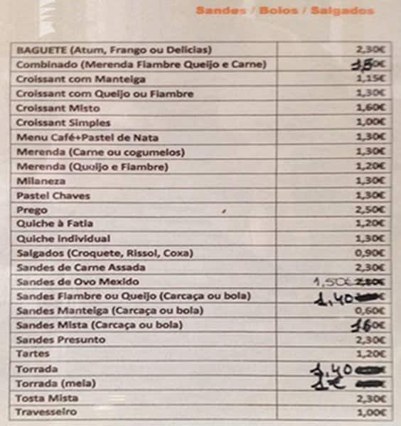 Menu at Café Bom Dia, Sintra, r 604