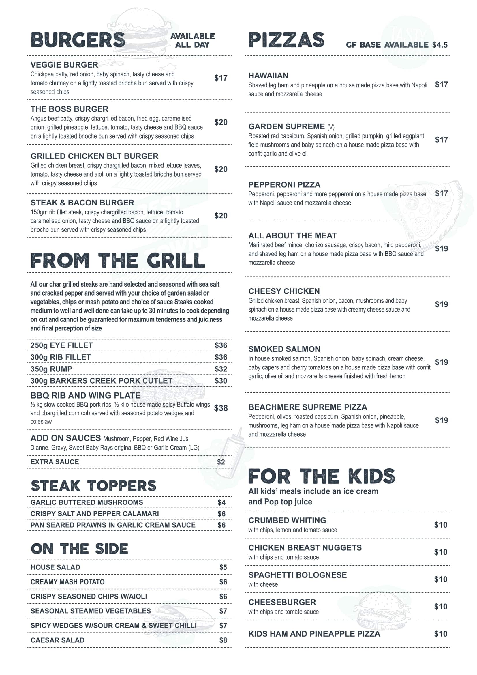 Menu at Beachmere Hotel restaurant, Beachmere