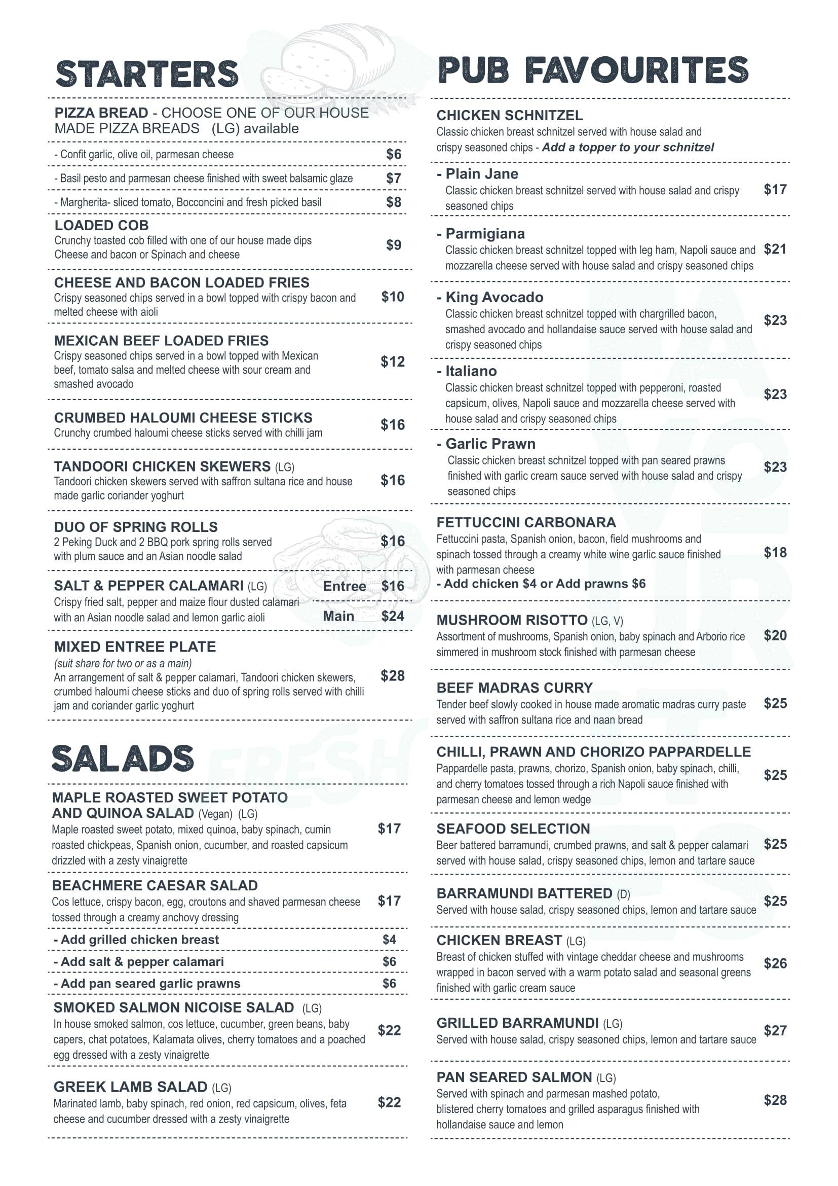 Menu at Beachmere Hotel restaurant, Beachmere