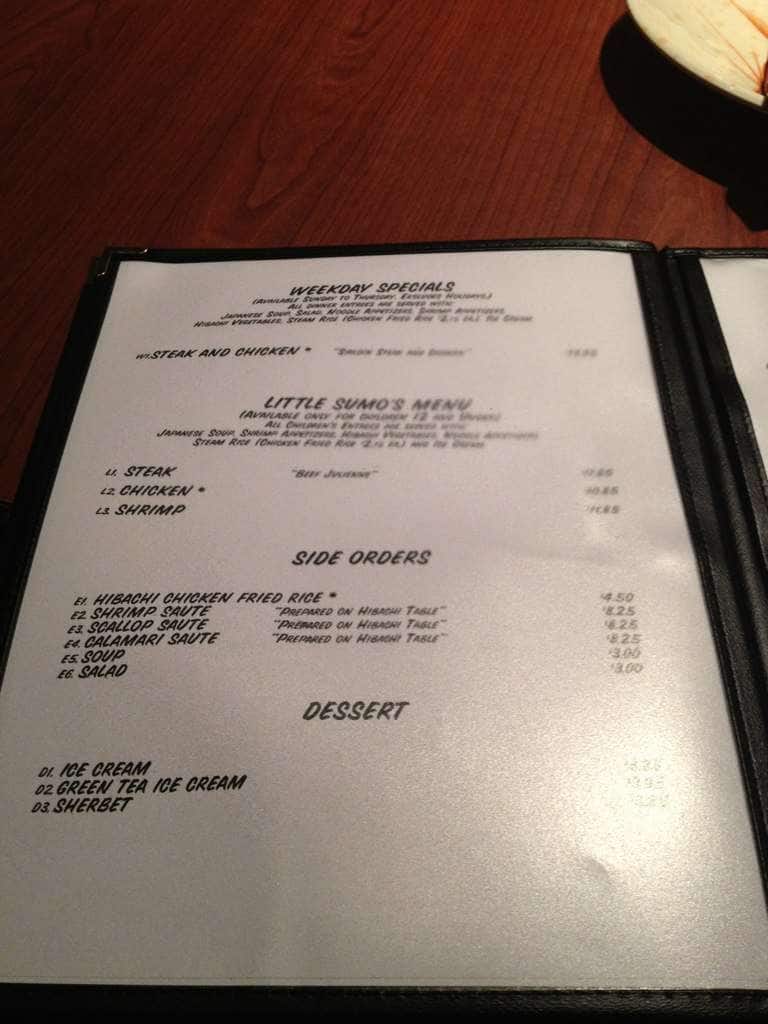 Menu at Hamada Of Japan steakhouse, Tinley Park
