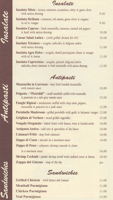 Antica Trattoria Menu, Menu for Antica Trattoria, Ridgewood, New York ...