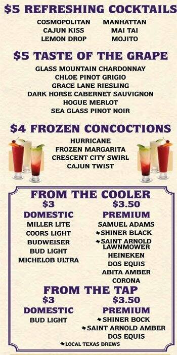 Menu at Babin's Seafood House restaurant, Shenandoah, I-45